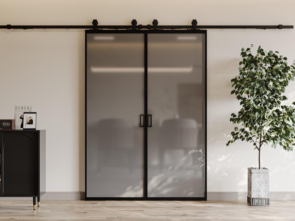 Porte coulissante double avec système en applique - aluminium et verre ...