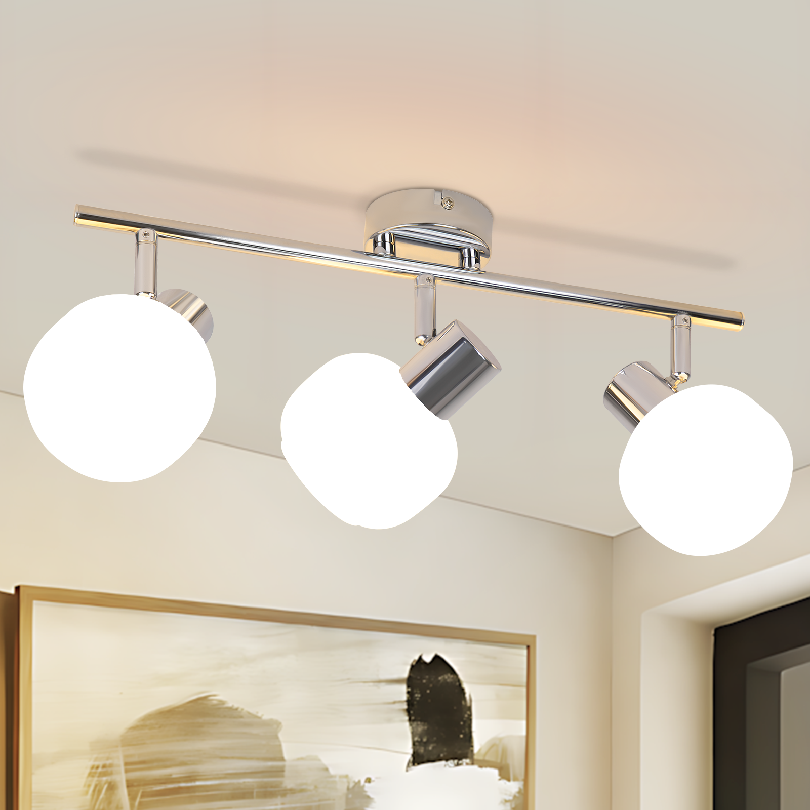 NETTLIFE Spot de plafond blanc E14 abat-jour en verre vintage d ...