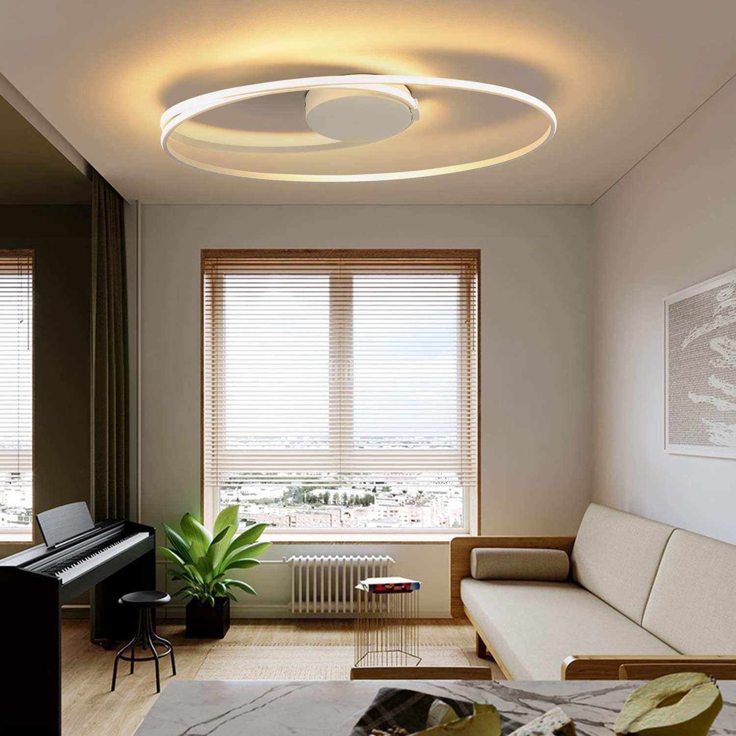 NETTLIFE Lámpara de techo LED blanca salón diseño moderno anillo 36W ...