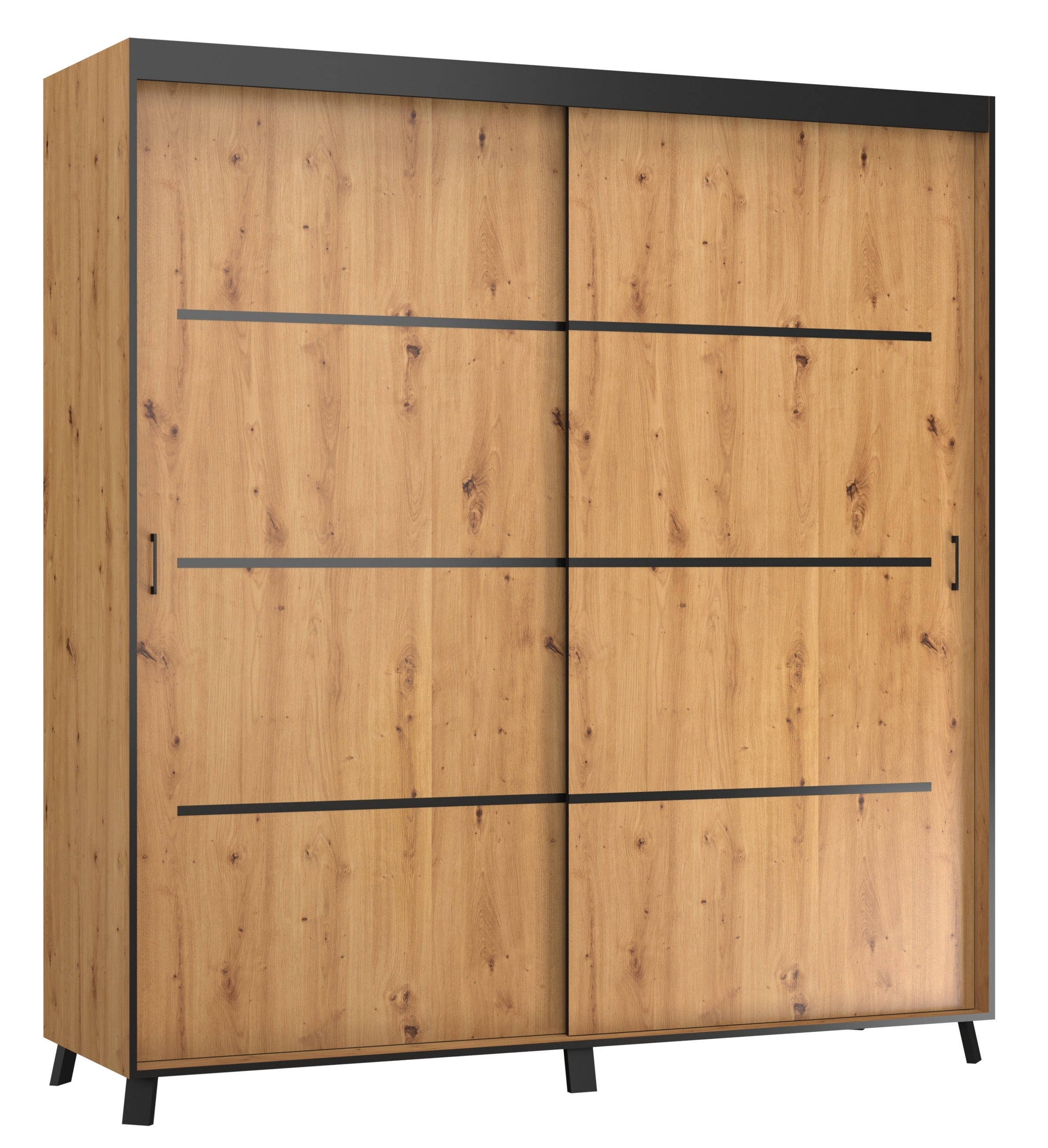 Armoire de chambre portes coulissantes bois clair artisan et noir Ranko ...