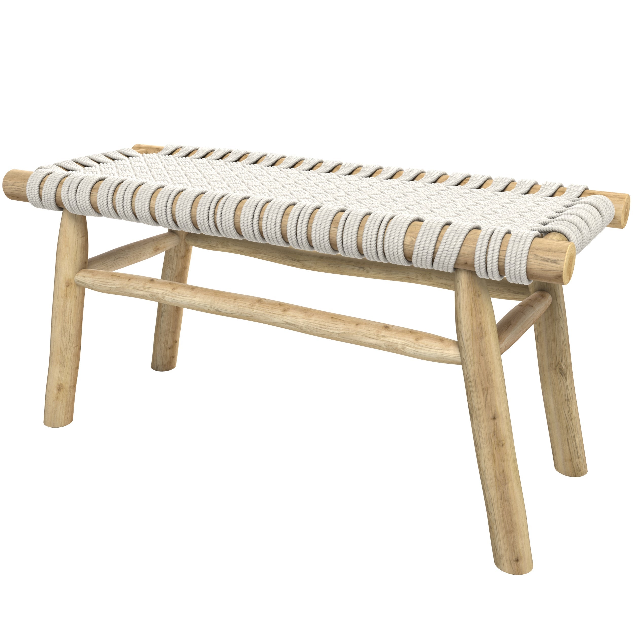 Banc 2 places 90 cm tressé en macramé et branche de teck - Kira | Leroy ...