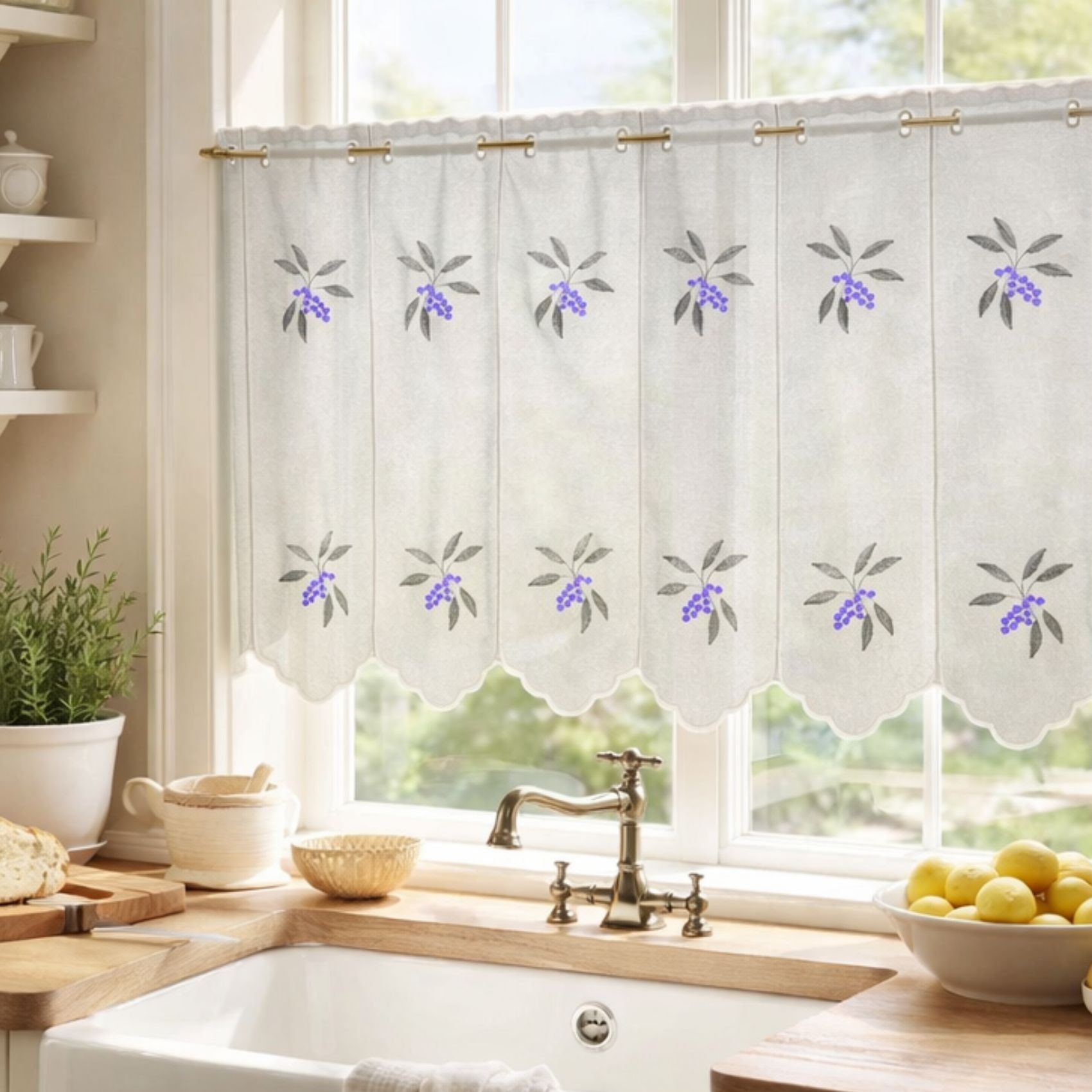 Brise bise brodé baie colorée - Violet parme - 90x90 cm - Polyester ...