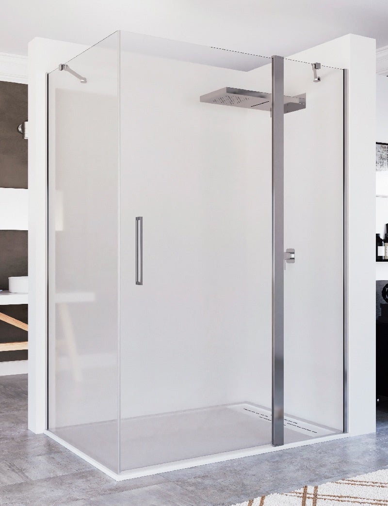 Mampara de Ducha Angular, 1 Puerta Abatible + 2 Hojas Fijas, Cristal ...