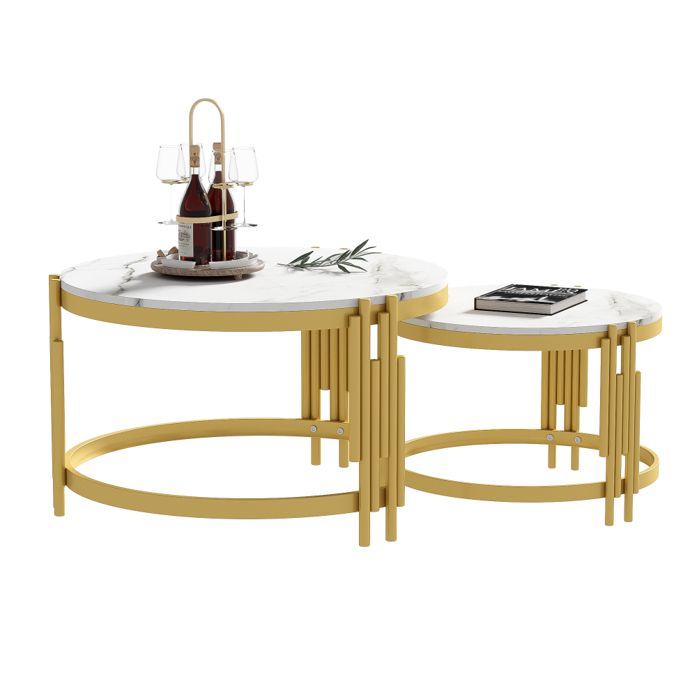 Ensemble de tables basses modulables, aspect marbre, structure en métal ...