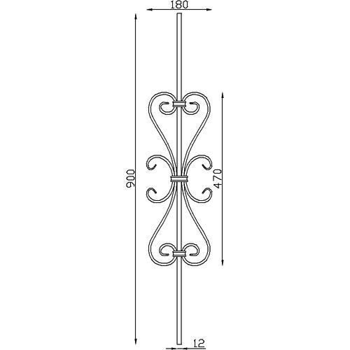 Barreau avec motif en volutes central - Hauteur 900mm Largeur 180mm ...