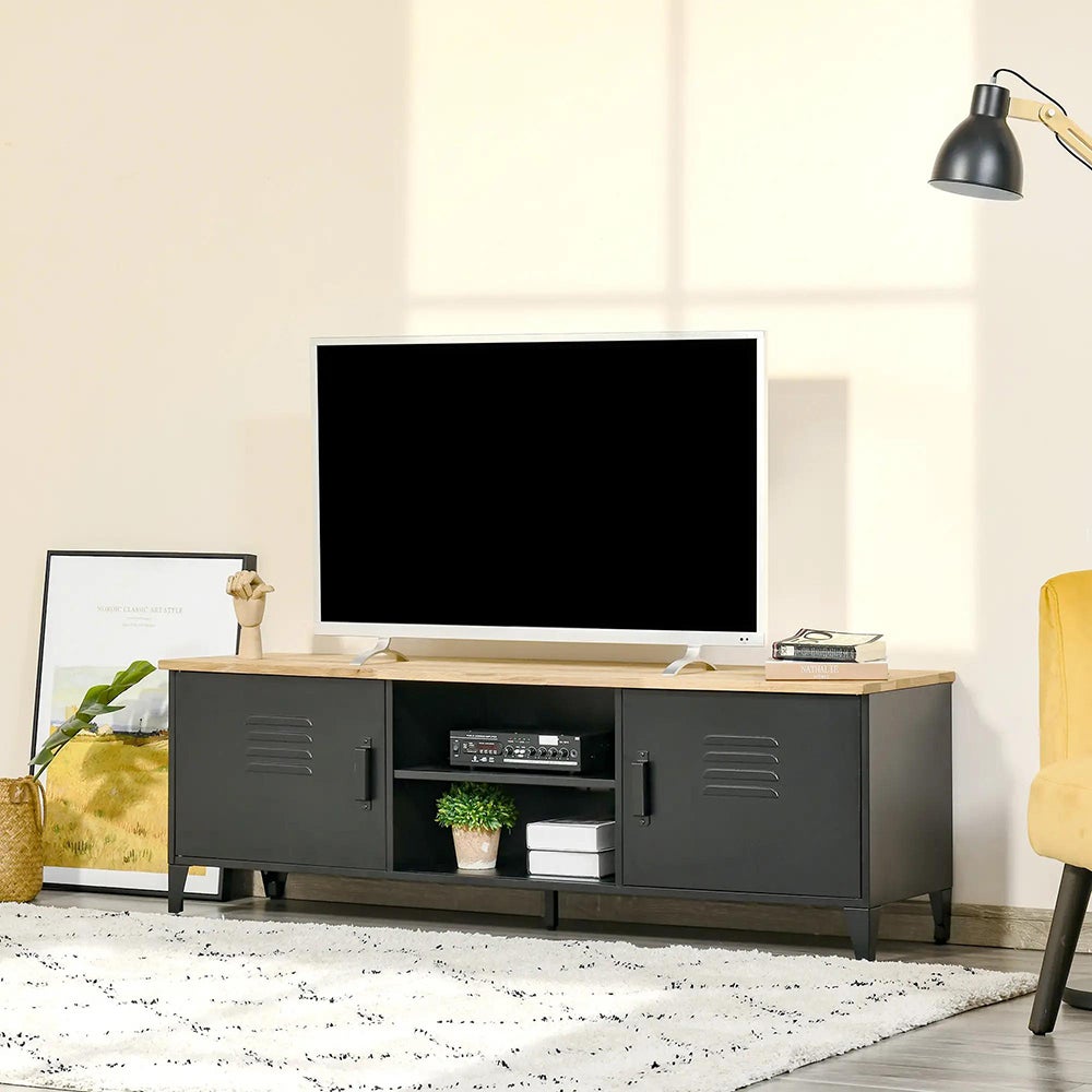 Banc TV pour 55" avec pieds réglables et plateau bois - 150x40x50 cm ...