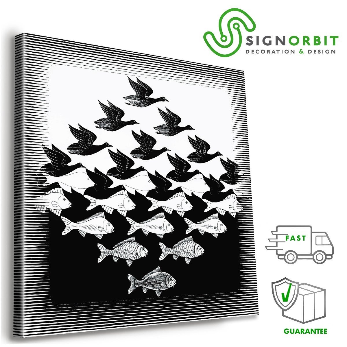 Cadre Impression Sur Toile Avec Cadre En Bois Modèle ESCHER 130x130 cm ...