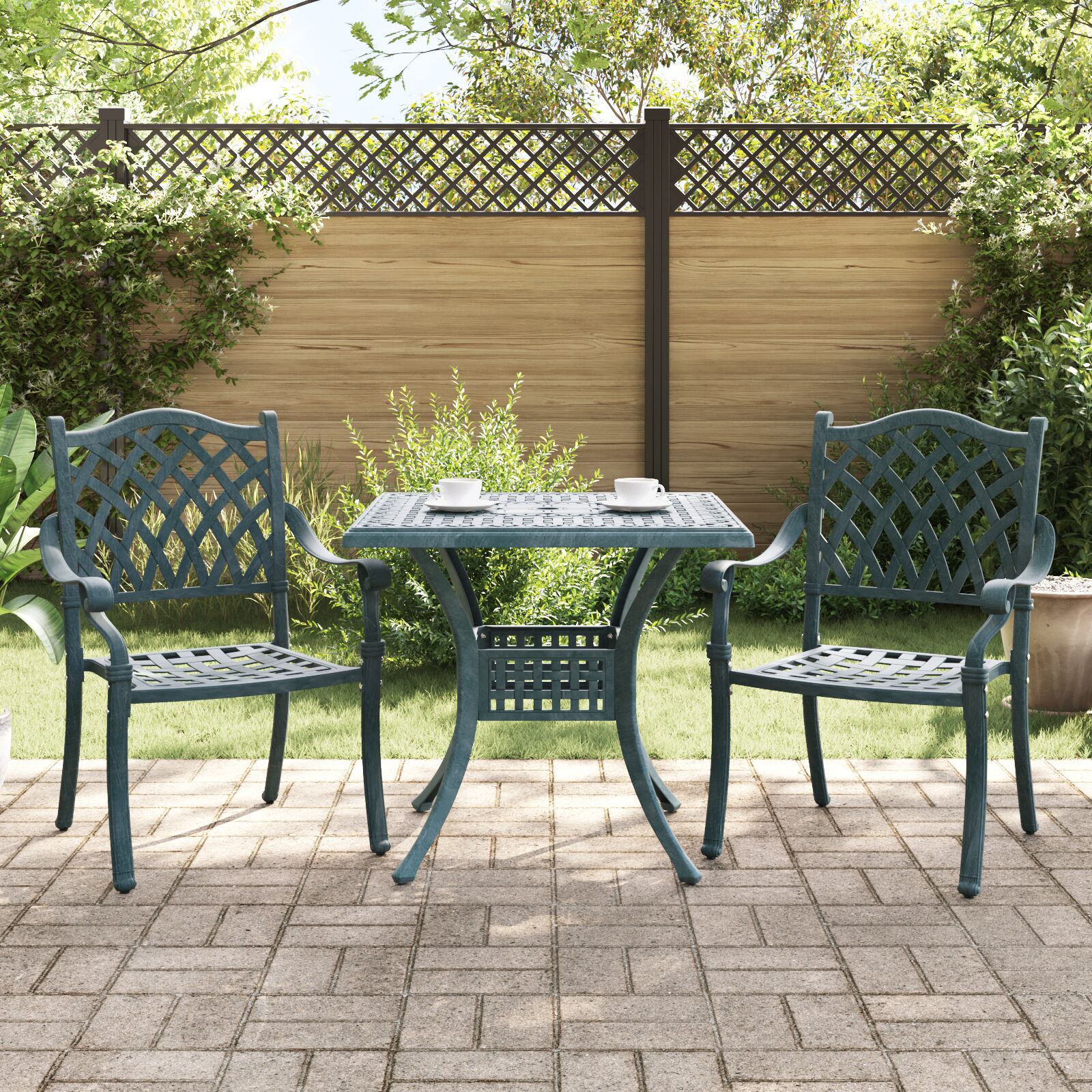 Ensemble bistro de jardin 3 pièces vert en aluminium vidaXL | Leroy Merlin