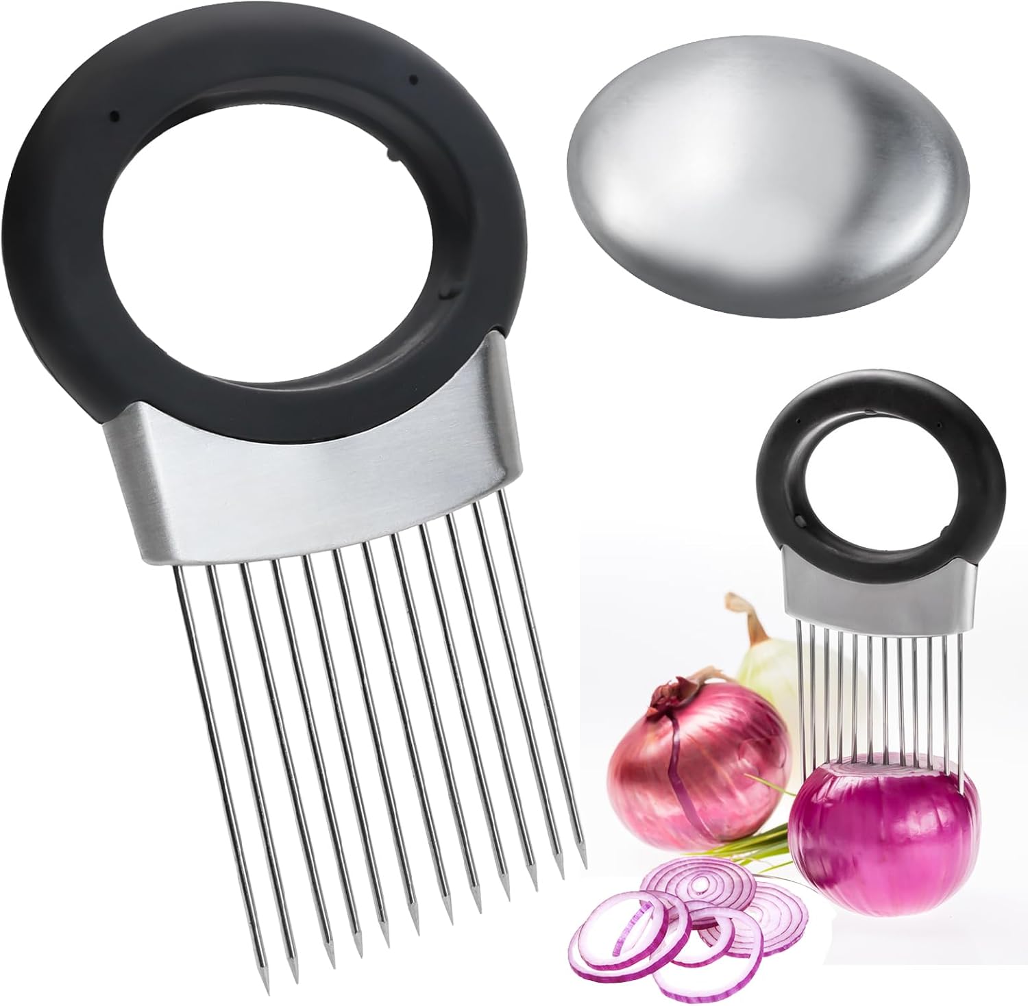 Coupe-oignon, aide à la coupe, support à oignons en acier inoxydable ...