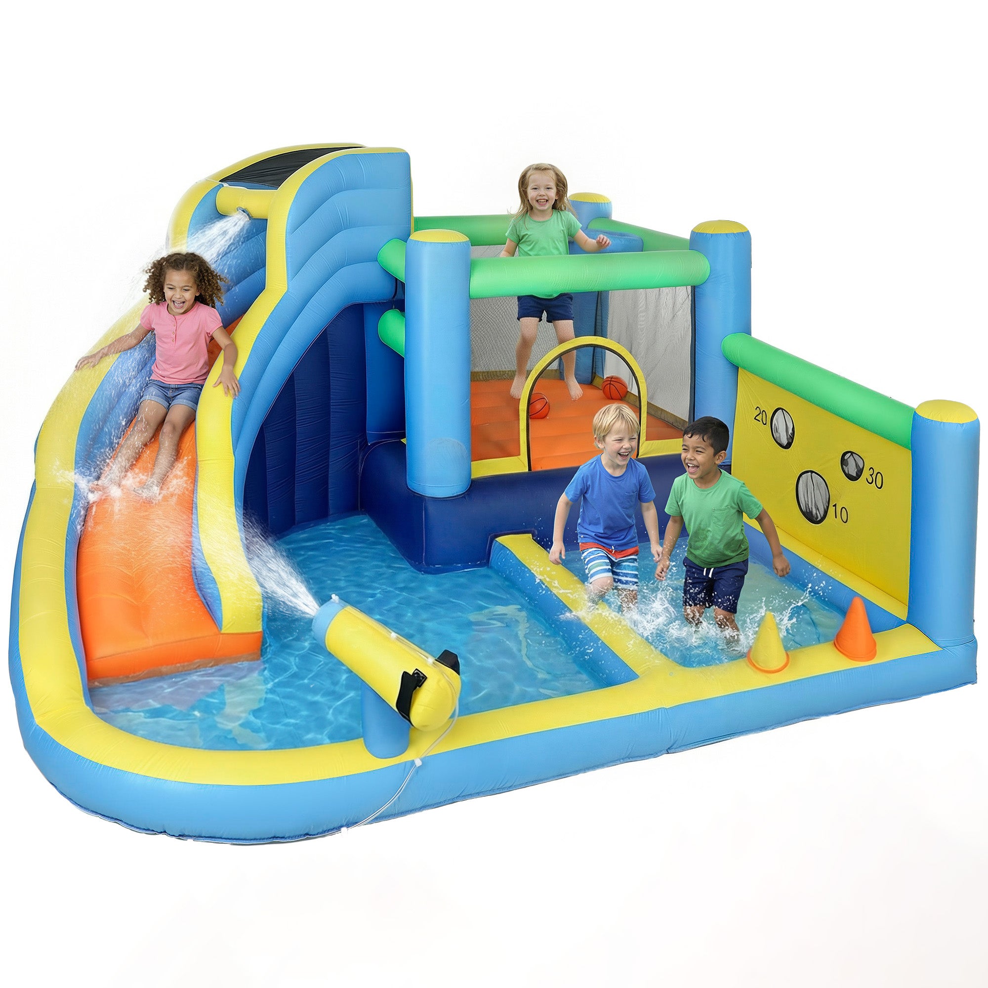 Trampoline gonflable avec souffleur 8 en 1, parc aquatique, toboggan ...