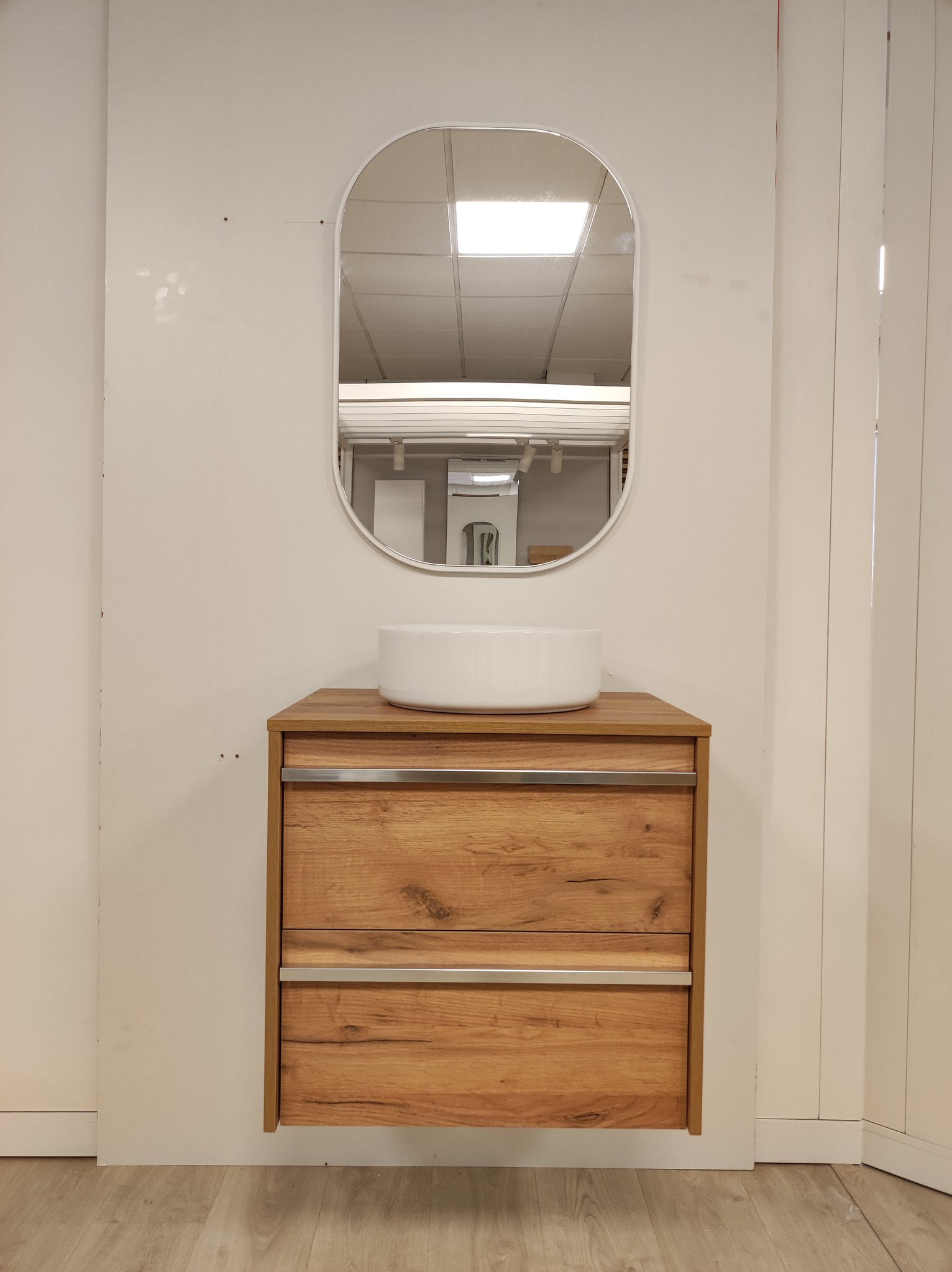 MUEBLE DE BAÑO SUSPENDIDO EMONT 60 CM. 2 CAJONES ROBLE GOLD CON LAVABO ...