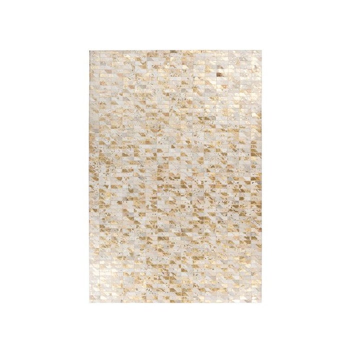 Tapis Fait Main en Cuir "Lavin III" Or & Multicolore 120 x 170 cm ...