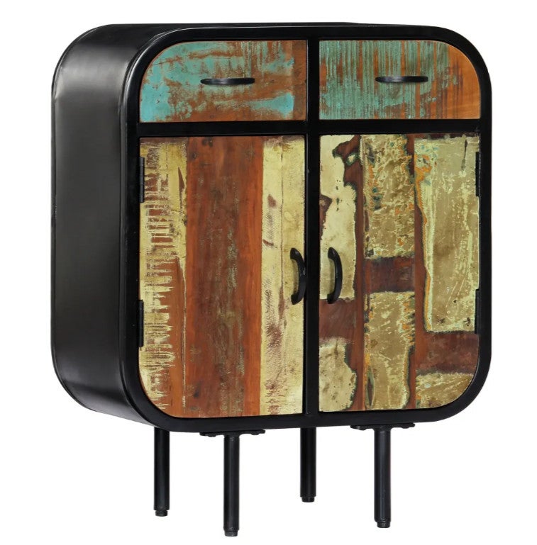 Commode 2 portes 2 tiroirs bois massif recyclé et métal noir Bousty ...