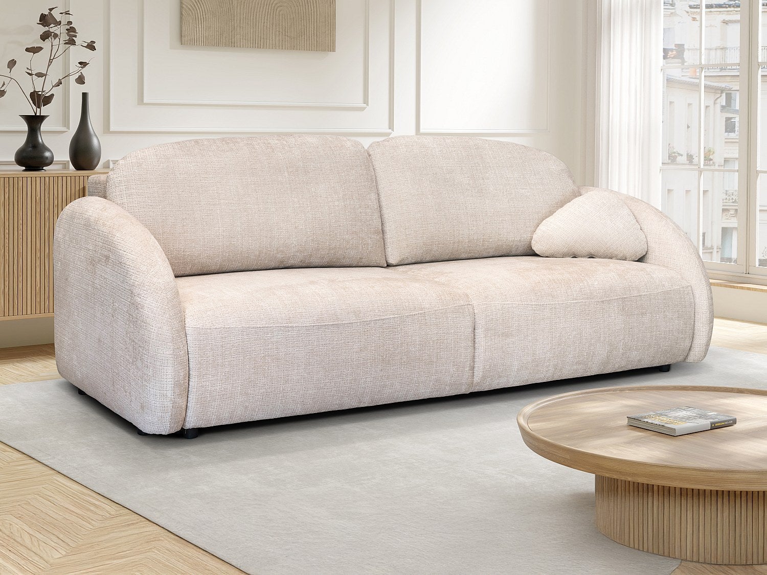 Canapé 3 places convertible en tissu chenille beige AVOLINE | Leroy Merlin