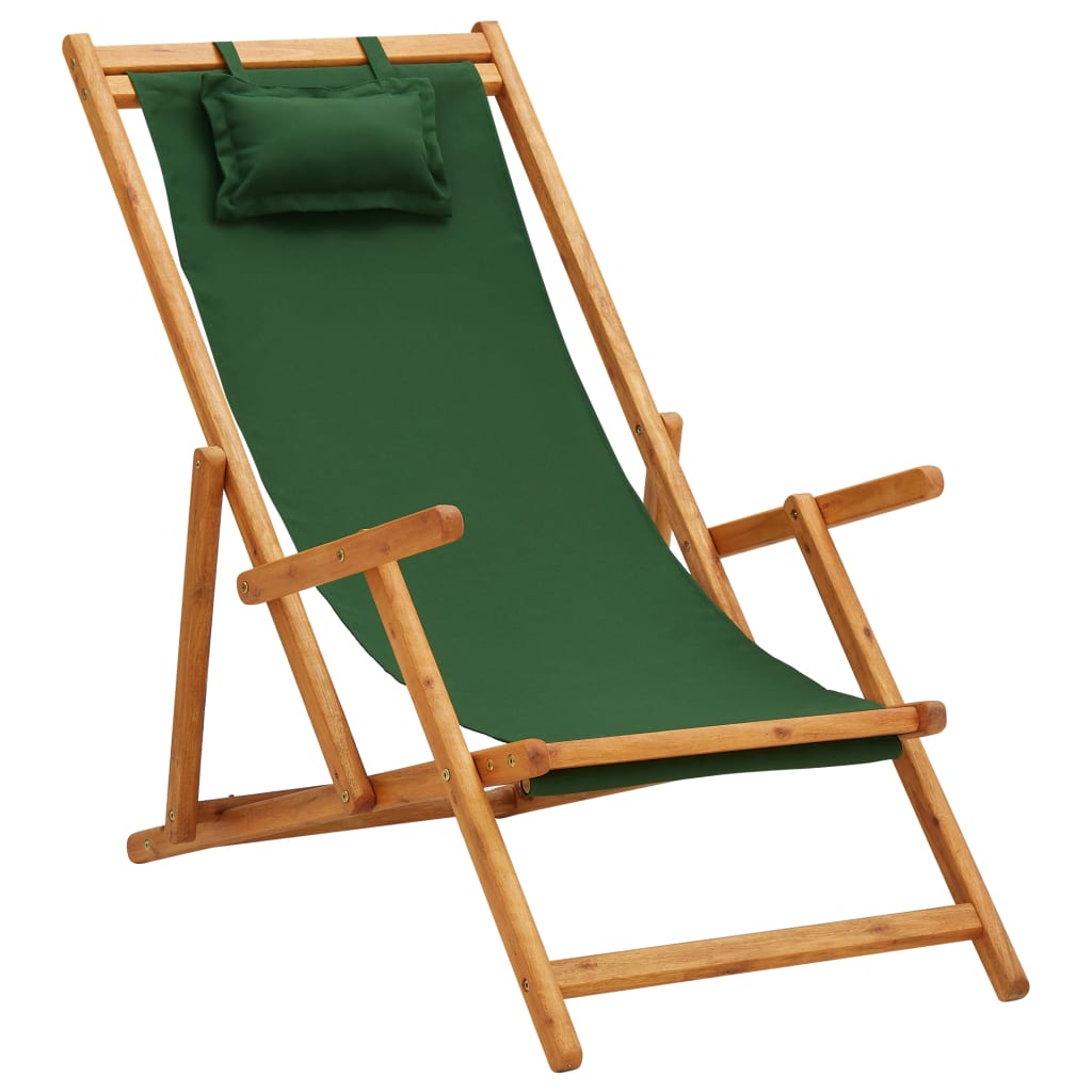 Silla de playa plegable madera maciza de eucalipto y tela verde | Leroy ...