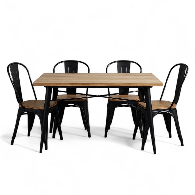 Conjunto de mesa y sillas de estilo industrial, metal negro mate y ...