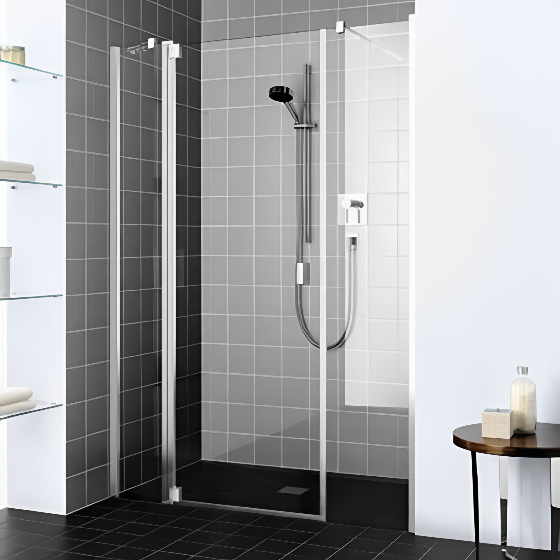 Mampara de ducha pivotante ancho 123 cm alto 200 cm perfil plata pulido ...