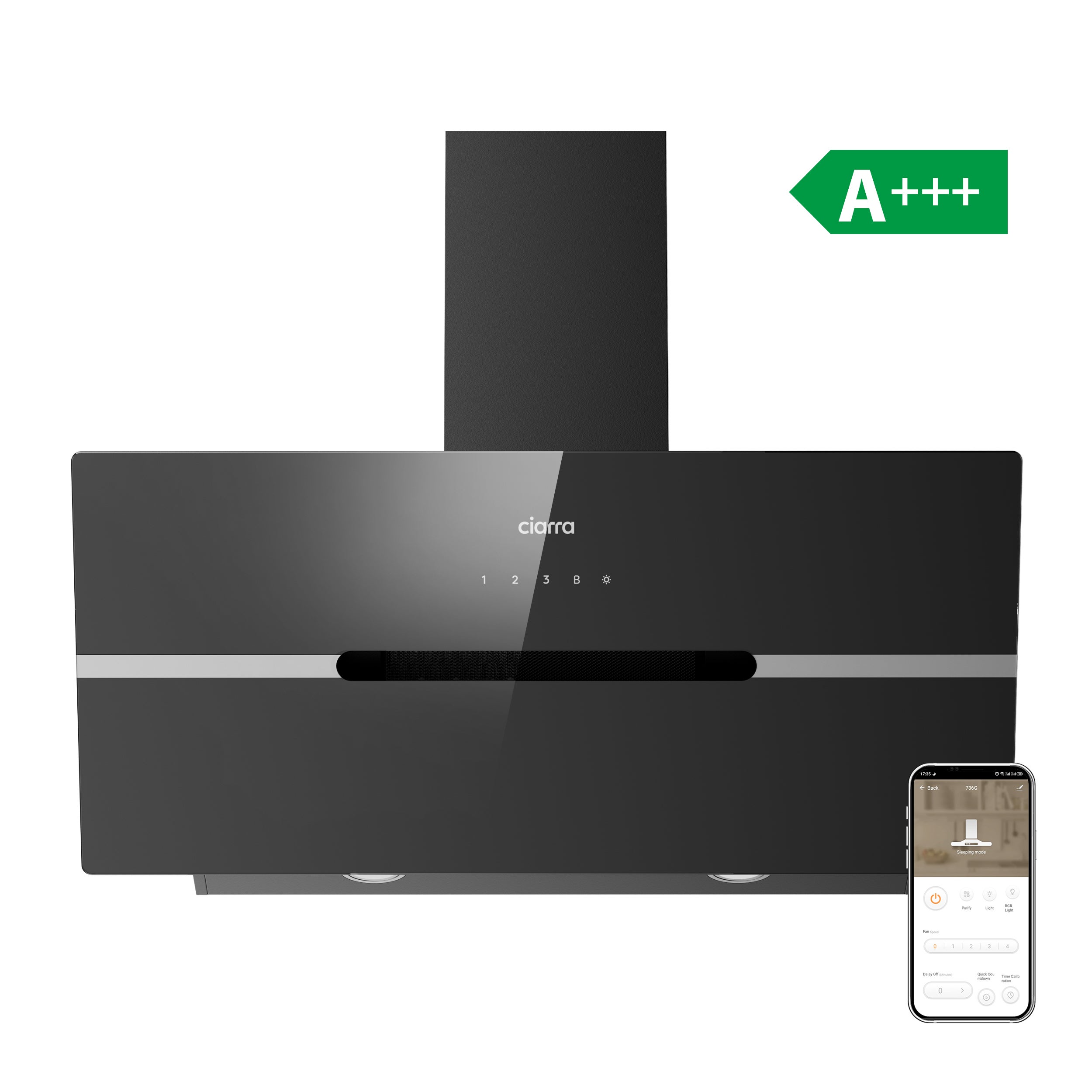 CIARRA Hotte Aspirante 90cm 650m3/h A+++ Wi-Fi Connecté 4 Vitesses ...