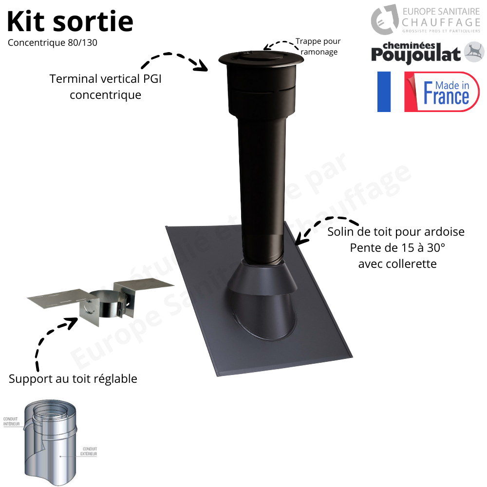 Kit sortie de toit ardoise concentrique PGI pente 15 à 30 degrés ...