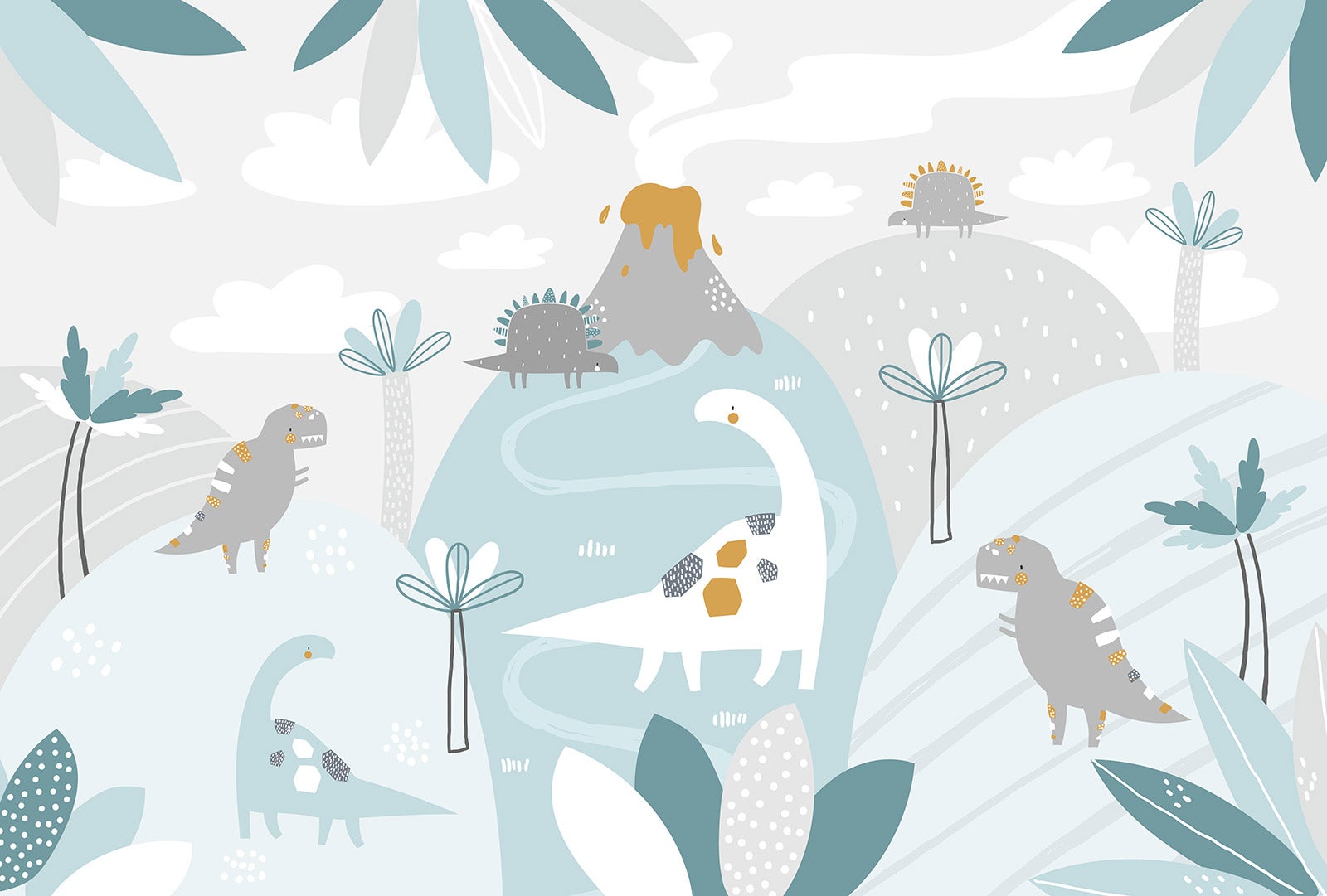 Papel pintado panorámico Infantil - Dinosaurios - Ancho 260 cm x Altura ...