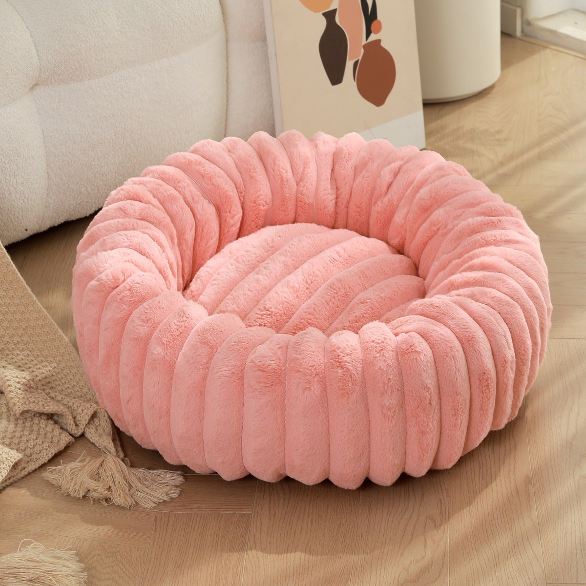 Lit rond en tissu doux rose de 40 cm de diamètre pour chat et chien ...