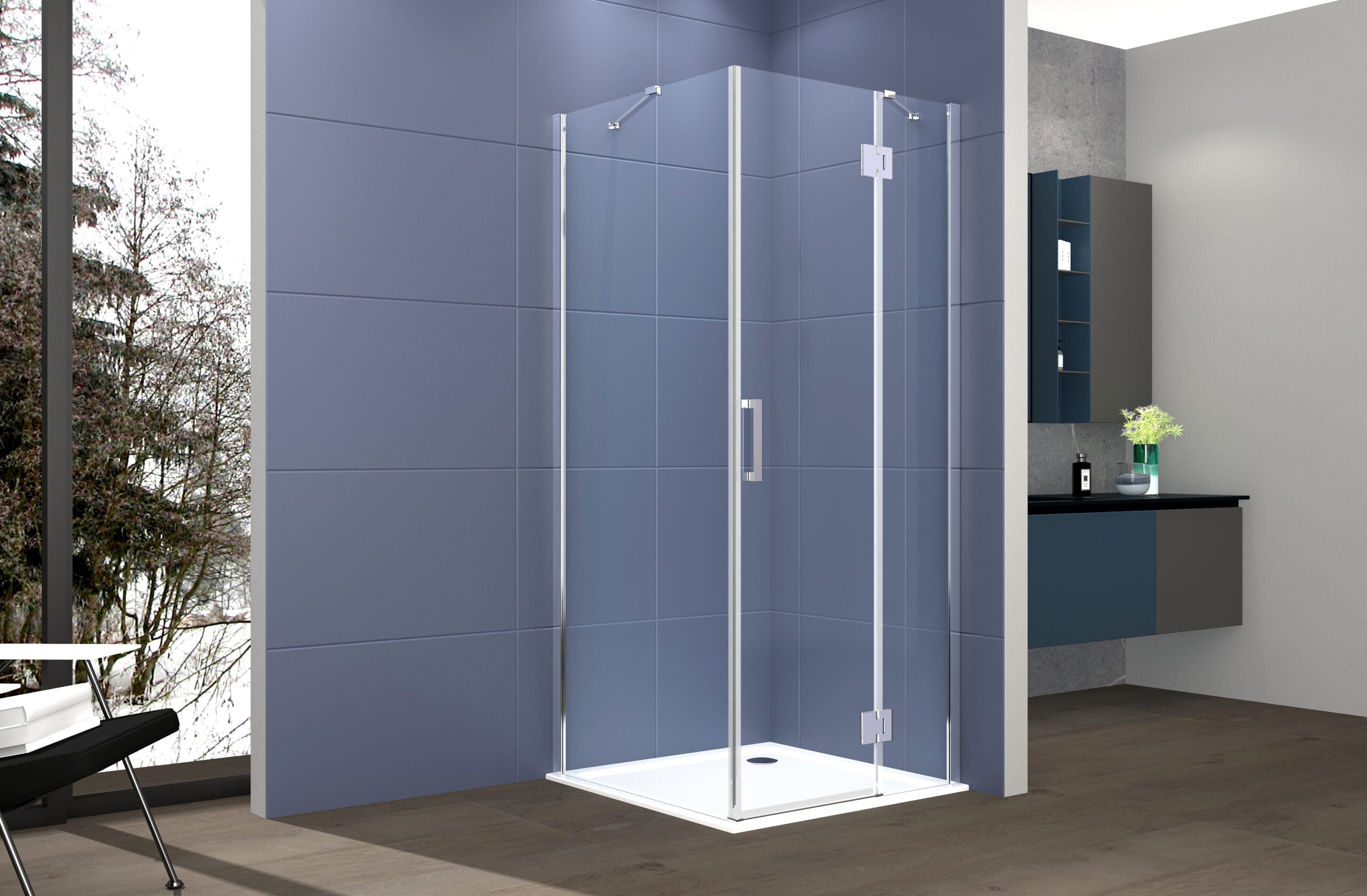 Cabine de douche 2 faces 80x80 cm fixe + porte battante simple H200 cm ...