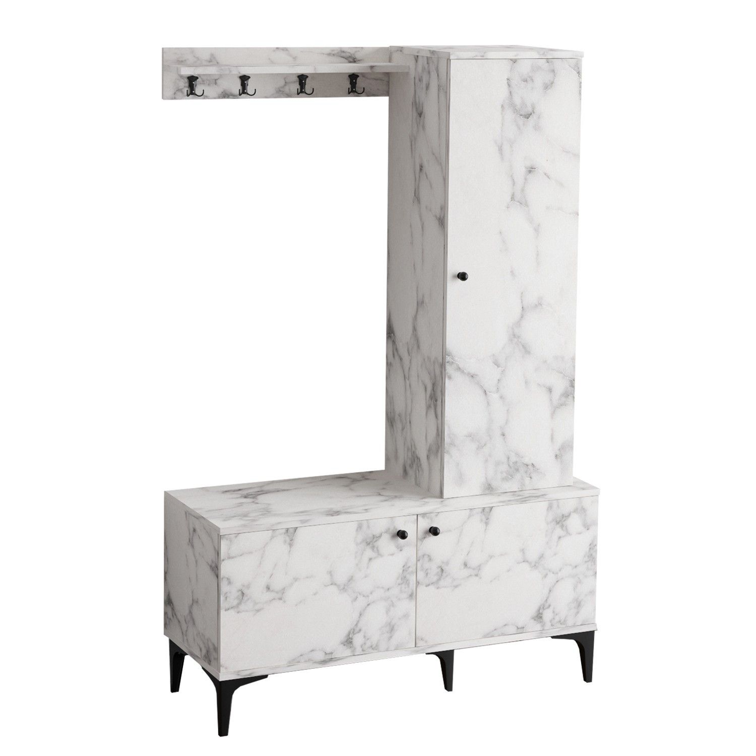 Meuble d'entrée moderne Firas L110cm Effet marbre Blanc et Noir | Leroy ...