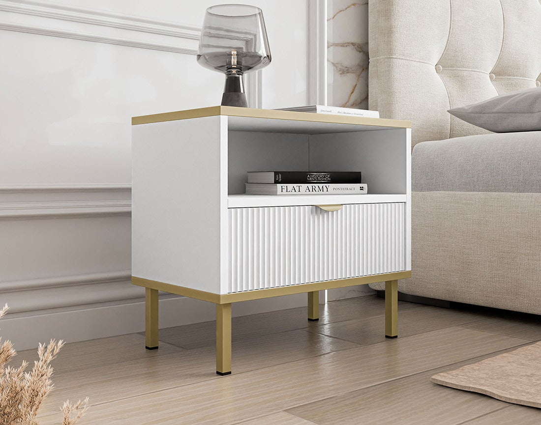 Table de chevet Contemporain 1 tiroirs 50*30*46 cm blanc / doré - HOPE ...
