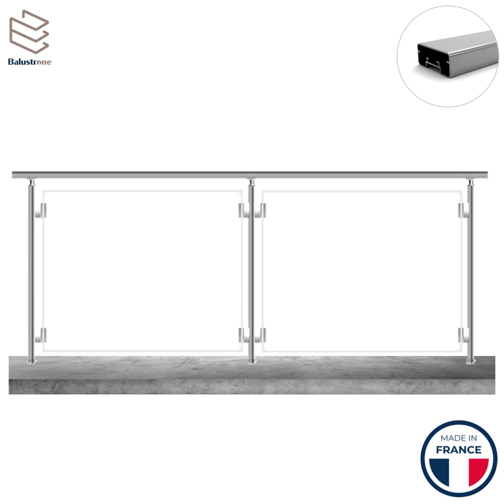 Garde-corps aluminium vitré sécurite 8 mm (44/2), 2m pose à visser au ...
