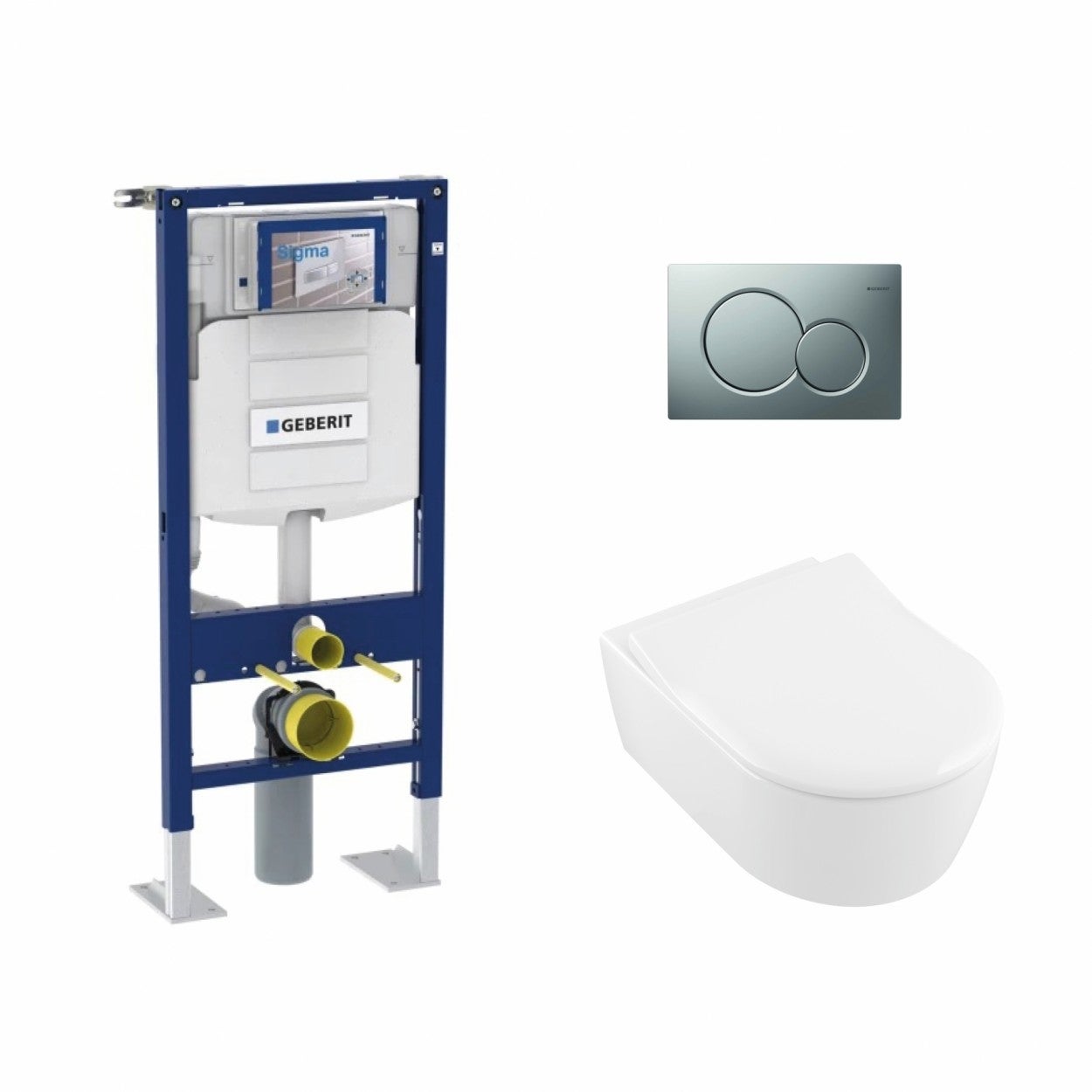 Pack WC Geberit UP320 + Cuvette AVENTO Villeroy & Boch + Plaque Chromé ...