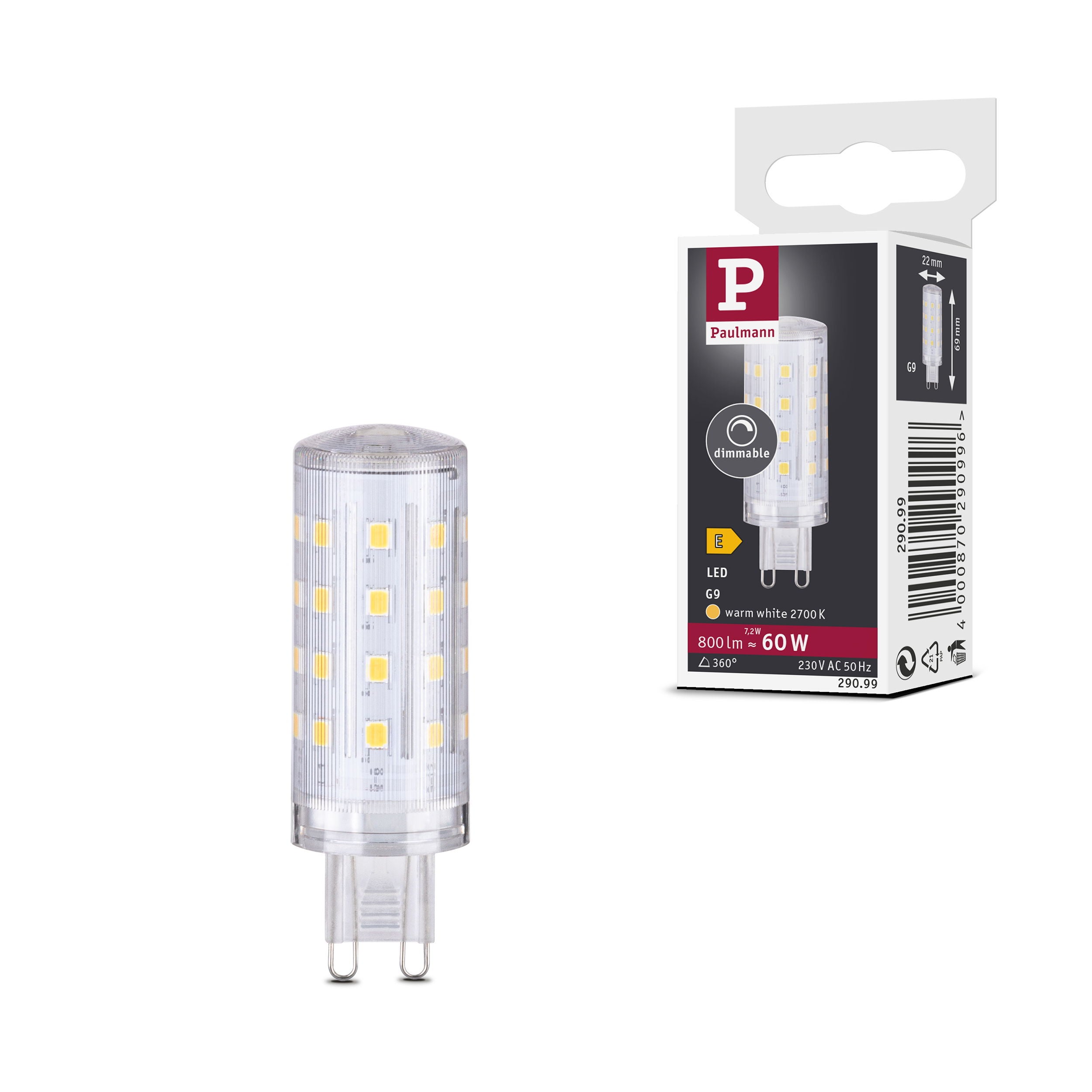 Standard 230 V Culot à ergots LED G9 Kit de 1 Dim 800lm 7,2W 2700K ...