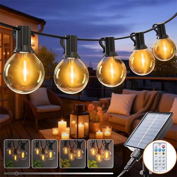 Éclairage Solaire Extérieur 9m - 15 LED + 1 G40 - Solaire et USB - 8 ...