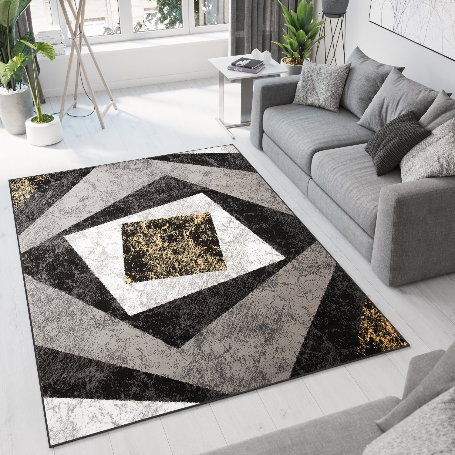 TAPISO Dream Tapis Salon Chambre Jaune Gris Noir Blanc Géométrique ...