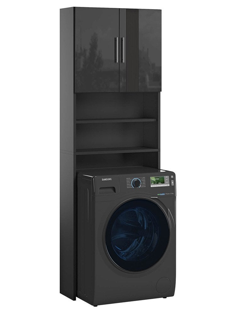 Meuble machine à laver noir mat et brillant ARIEL 190 x 64 x 25 cm avec ...