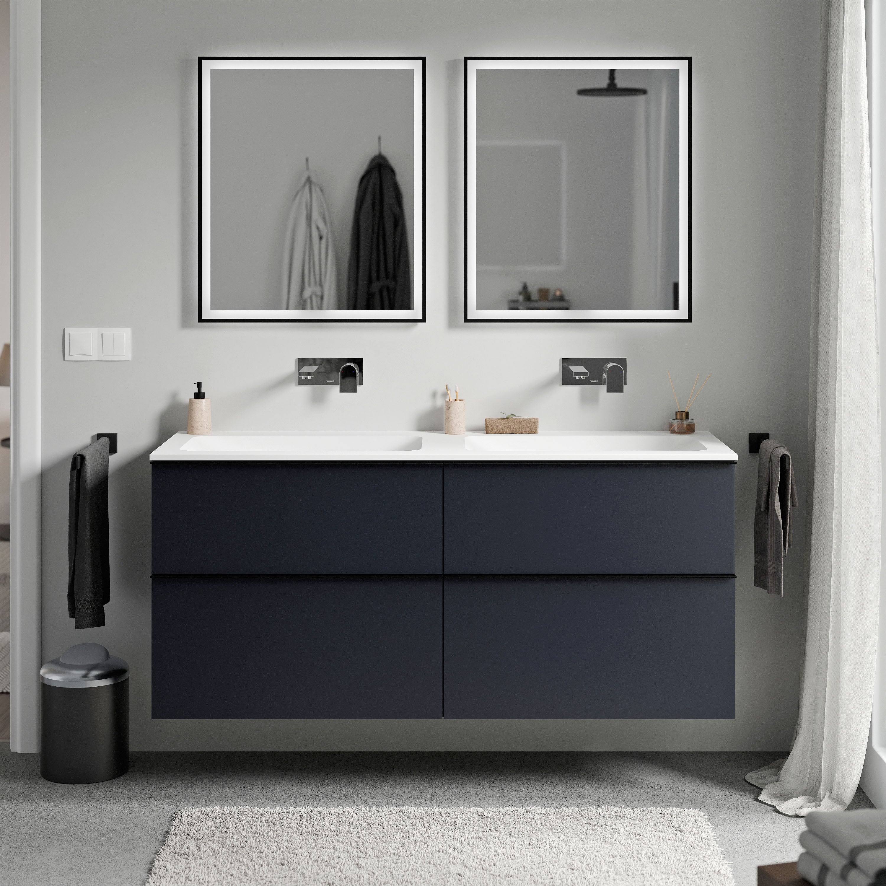 BERNSTEIN - Mueble lavabo suspendido MDF Azul noche mate, lavabo ...