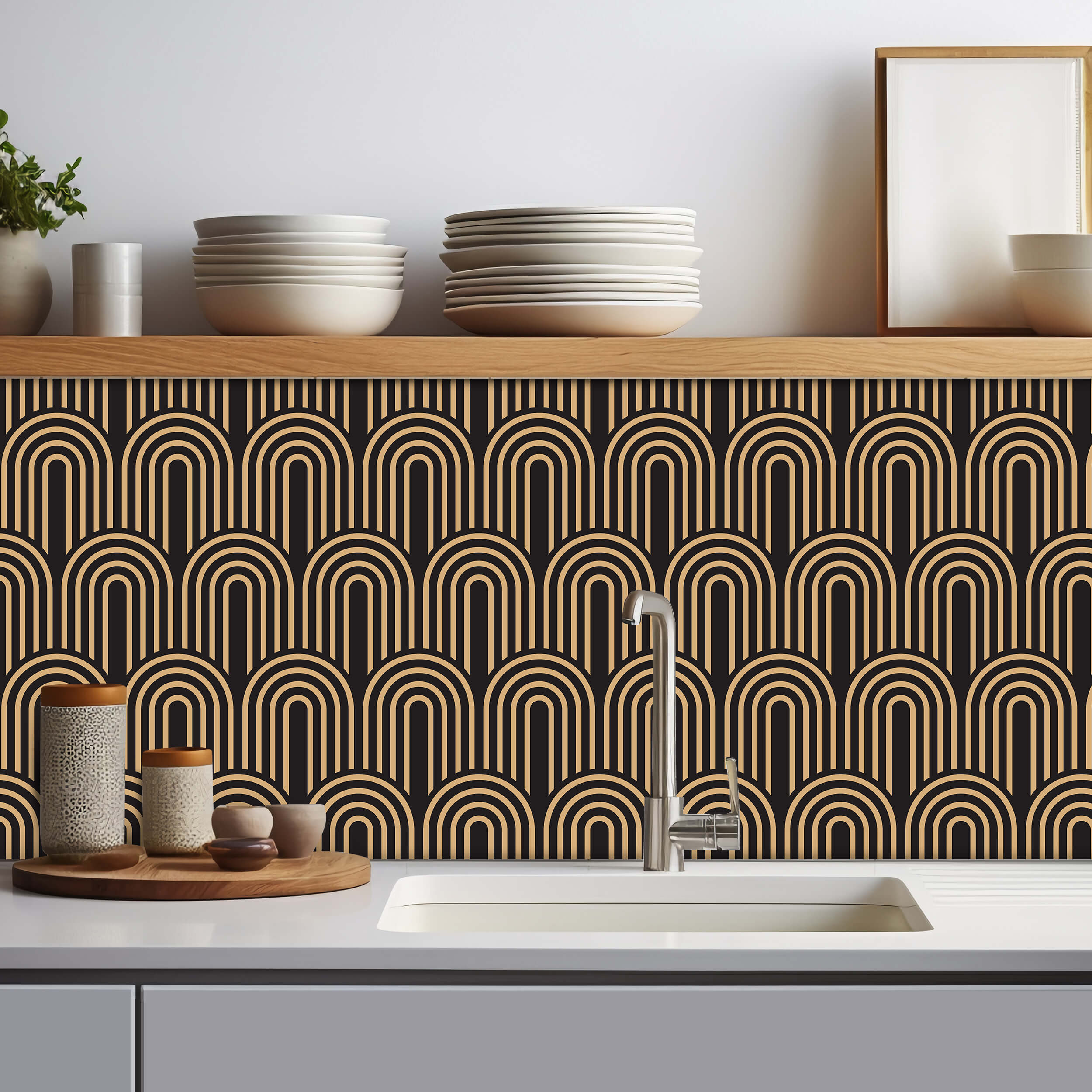 Salpicadero adhesivo para cocina - Art Deco de diseño con arcos en ...