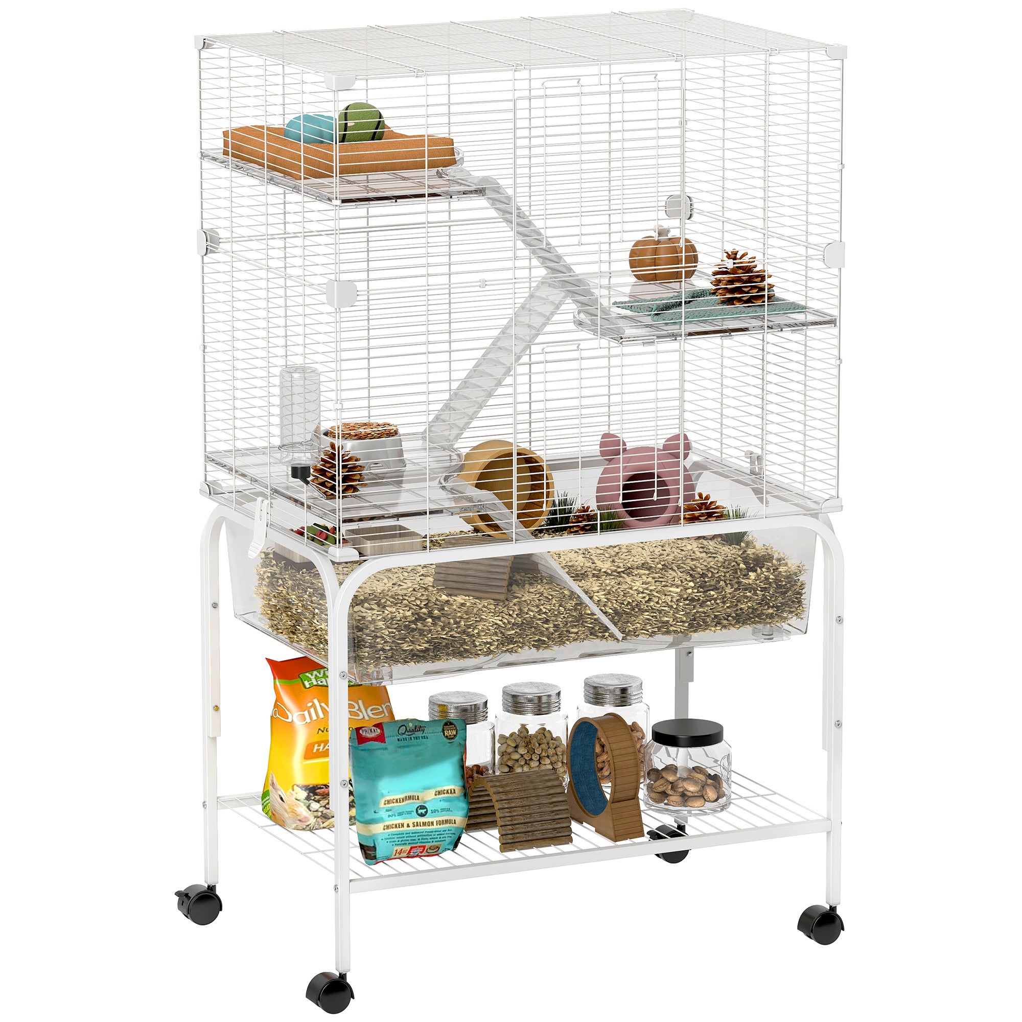 Jaula Animales Pequeños PawHut Acero, PET Blanco 73x47x123 cm | Leroy ...