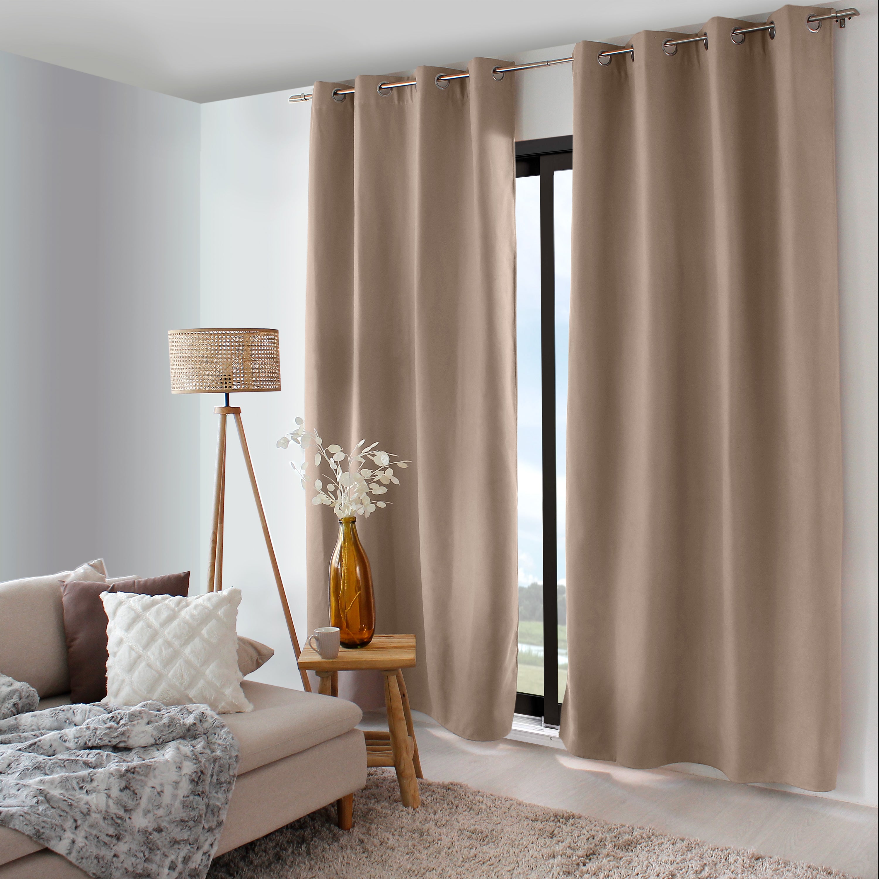 Lot de 2 Rideaux Thermique avec Œillets, Beige Naturel, 135x240cm, 100% ...