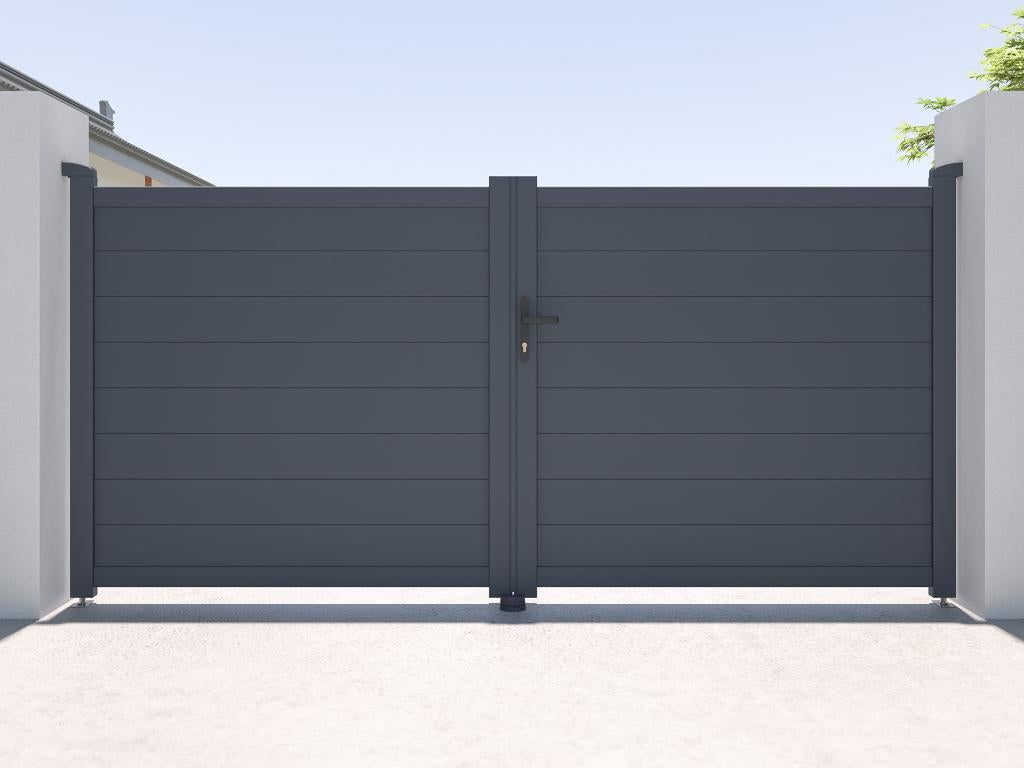 Portail électrique battant aluminium plein L305 x H150 cm anthracite ...