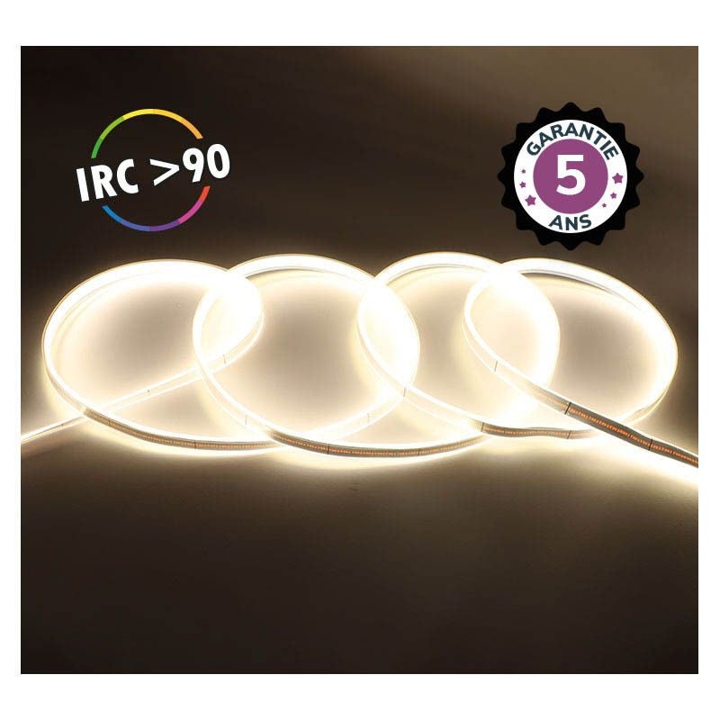 Bandeau LED COB 6000K - 5m - 320LED/m - IP65 - 24V - Dimmable - 5 ans ...