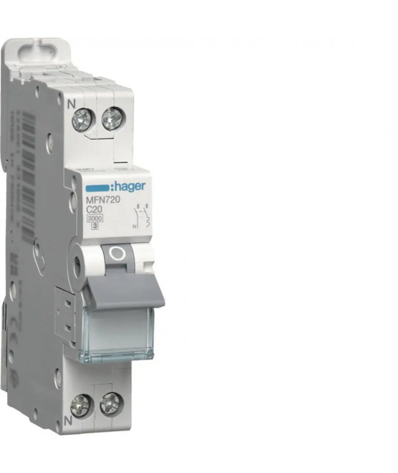 HAGER - Disjoncteur 1P+N 3kA C-20A 1 Module - MFN720 | Leroy Merlin HAGER - Disjoncteur 1P+N 3kA C-20A 1 Module - MFN720 | Leroy Merlin
