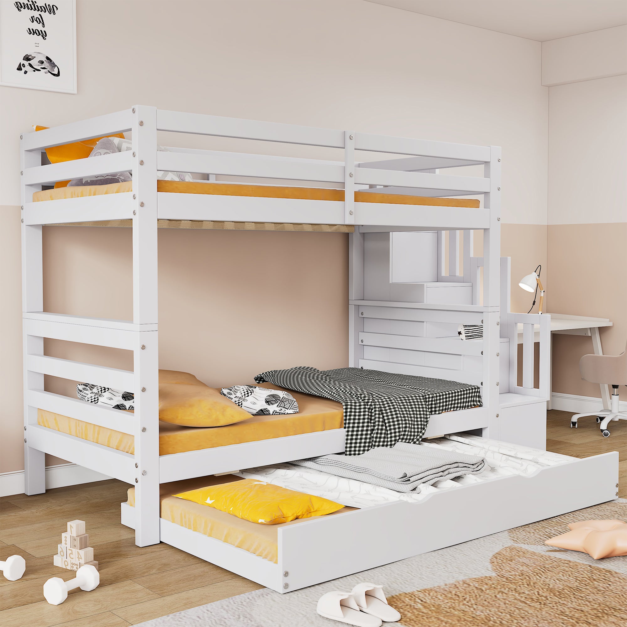 Lit superposé enfant 90 x 200 cm et 90 x 190 cm avec lit gigogne et ...