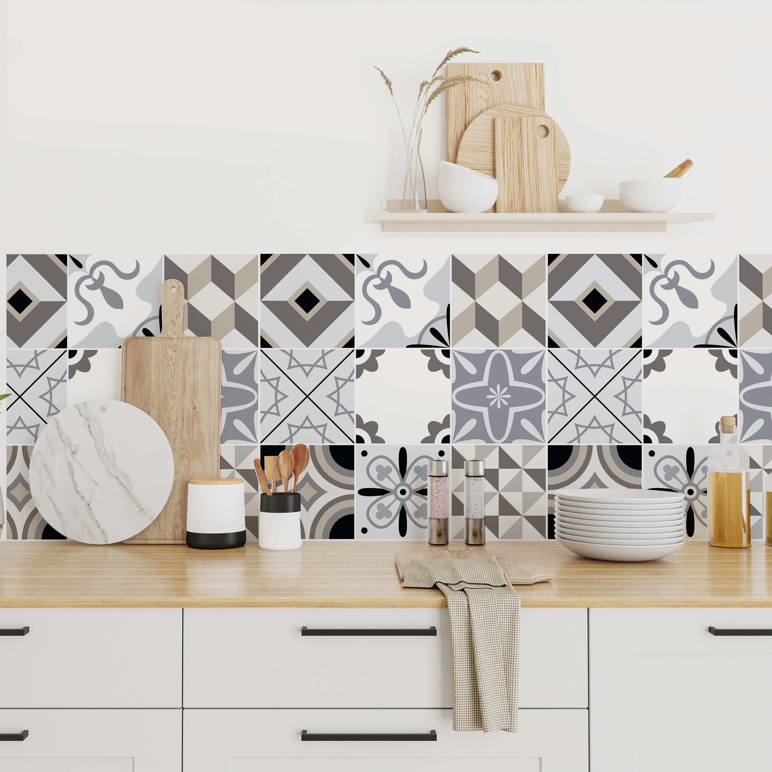 Stickers carrelage carreaux de ciment gris et marron 10x10cm - Kit de ...