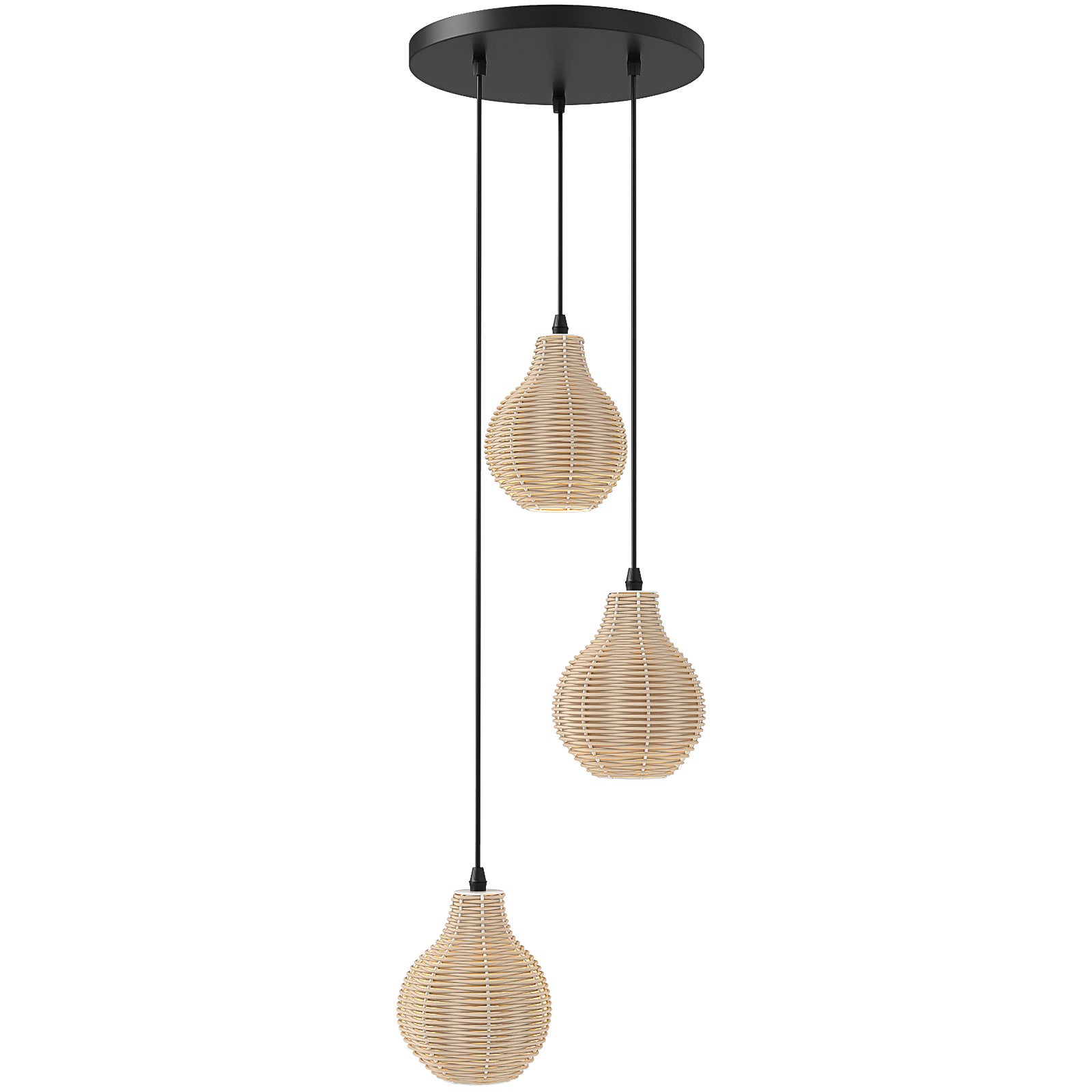 Suspension Boho en Rotin à 3 Lumières, Lustre Tissé à la Main en Osier ...