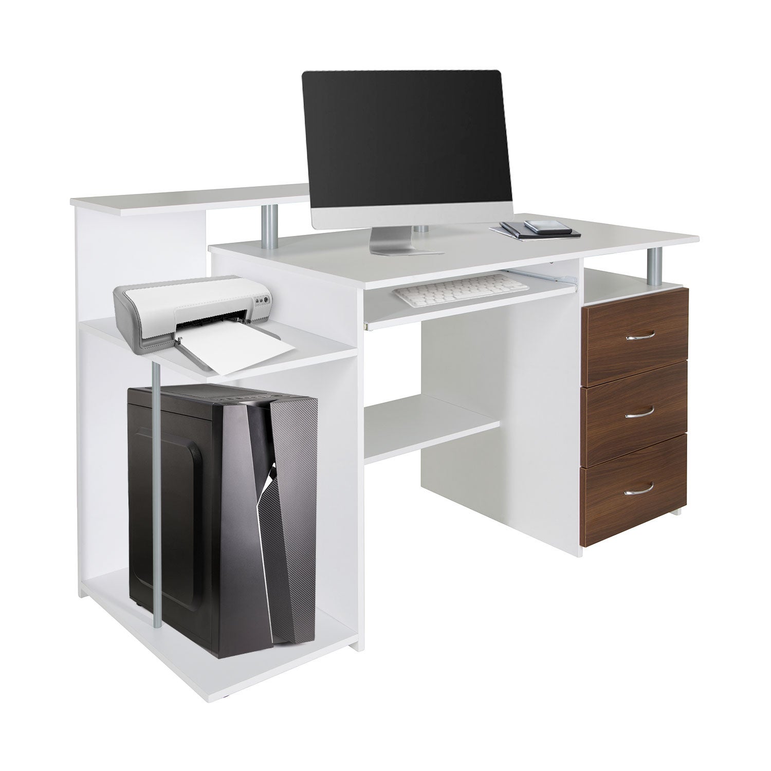 Table d'ordinateur / Bureau WORKSPACE H IV 137 x 60 cm avec caisson ...