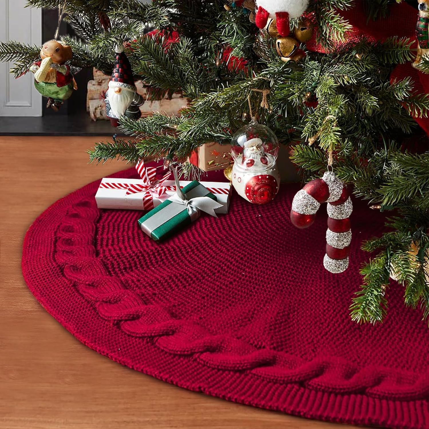 Jupe de Sapin de Noël Rouge, 92 cm Couvre Pied Rond, pour Fête et ...