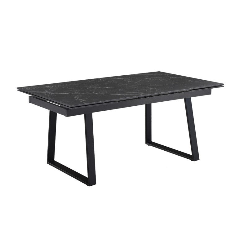 Table extensible 180/260 cm céramique noir marbré pieds luge - INDIANA ...