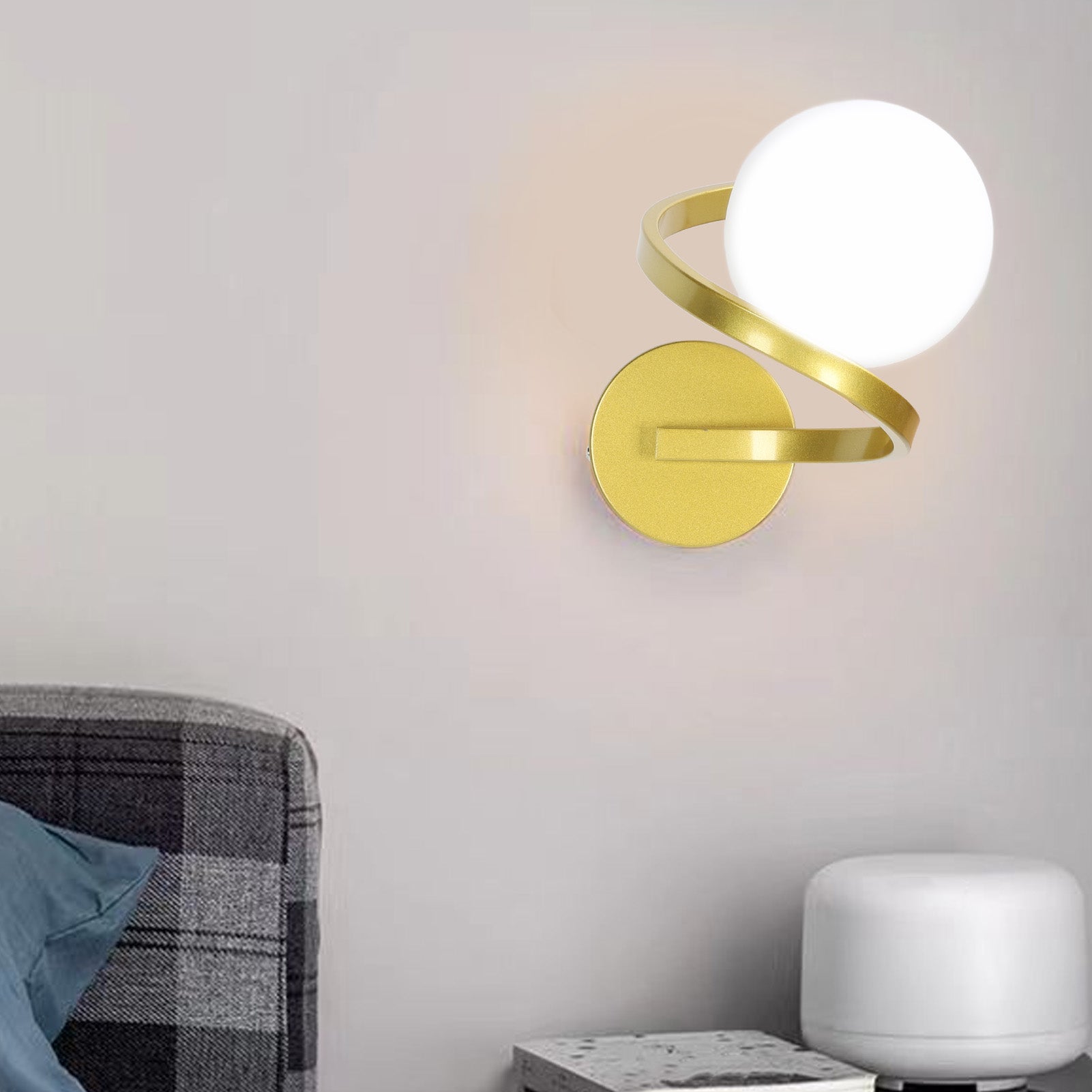 Kinkiety LED G9 z białą szklaną podstawą, nowoczesna spiralna lampa ...