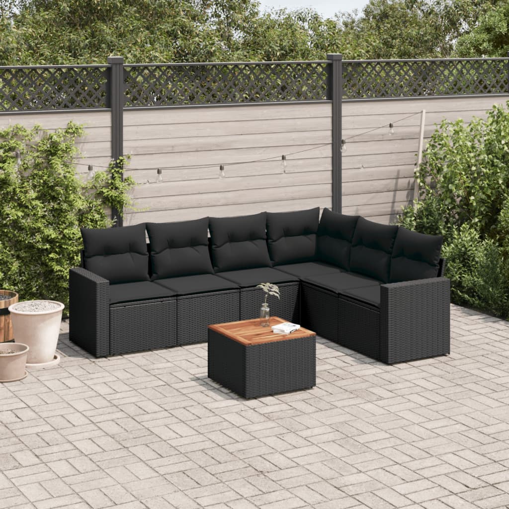 Salon de jardin 7 pcs avec coussins noir résine tressée vidaXL | Leroy ...