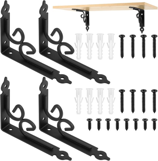 Ensemble de 4 supports muraux pour étagère, cadre de support mural pour ...